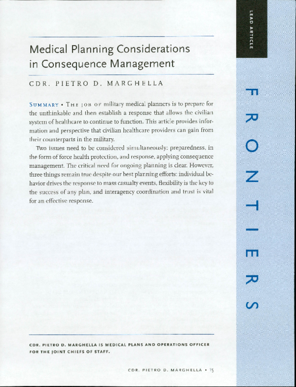 (PDF) Medical Planning Considerations in Consequence Management | Dr ...