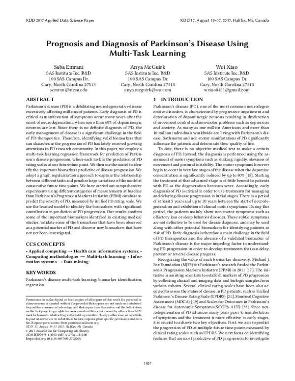 (PDF) Prognosis and Diagnosis of Parkinson's Disease Using Multi-Task Learning