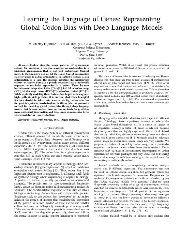 (PDF) Learning the Language of Genes: Representing Global Codon Bias ...