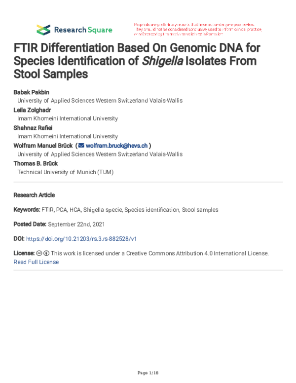 (PDF) FTIR Differentiation Based On Genomic DNA for Species ...