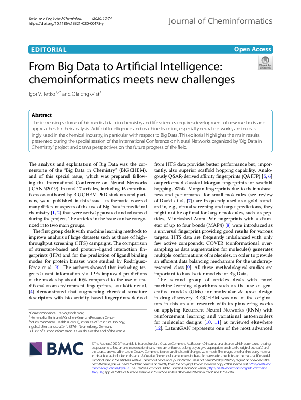 (PDF) From Big Data to Artificial Intelligence: chemoinformatics meets new challenges