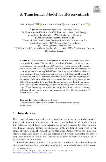 (PDF) Transformer Model for Predicting Retrosynthetic Reactions
