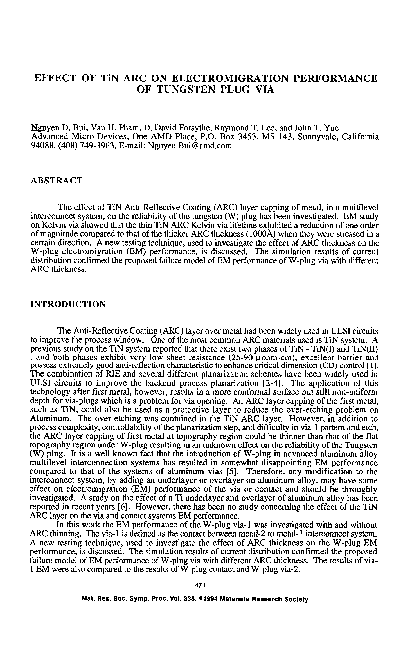 (PDF) Effect of TiN ARC on Electromigration Performance of Tungsten ...