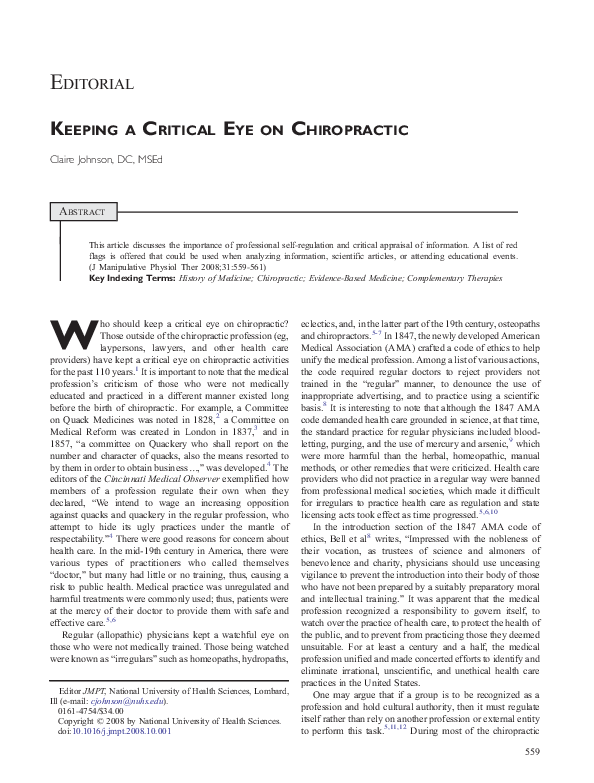 (PDF) KEEPING A CRITICAL EYE ON CHIROPRACTIC