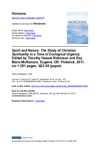 (PDF) Spirit and Nature: The Study of Christian Spirituality in a Time ...