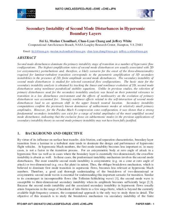 (PDF) Secondary Instability of Second Modes in Hypersonic Boundary Layers