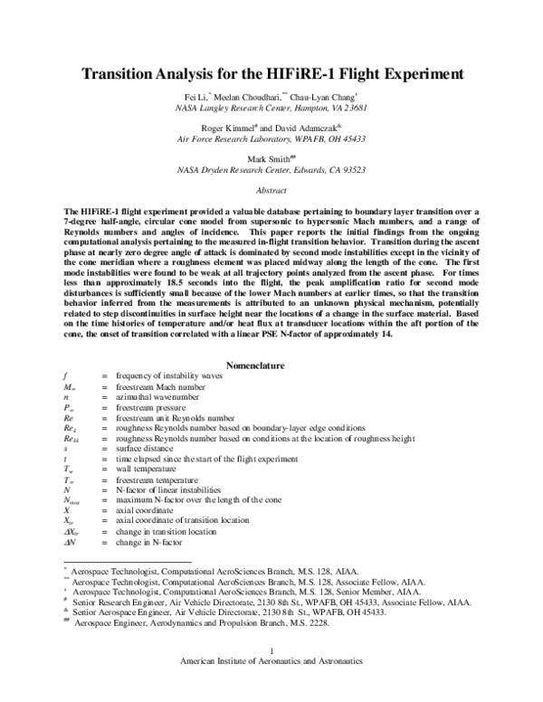 Transition Analysis for the HIFiRe-1 Flight Experiment