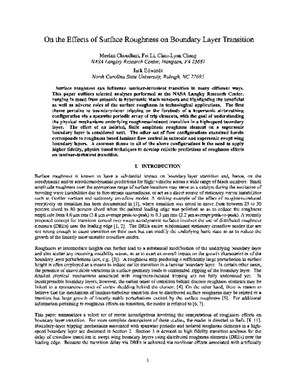 (PDF) On the Effects of Surface Roughness on Boundary Layer Transition