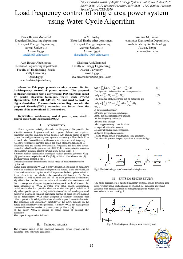 (PDF) Load frequency control of single area power system using Water Cycle Algorithm