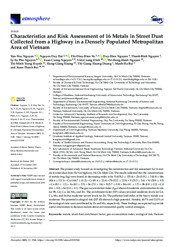 (PDF) Characteristics and Risk Assessment of 16 Metals in Street Dust ...