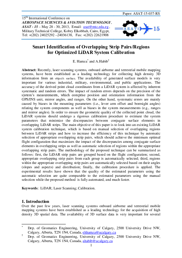 (PDF) Smart Identification of Overlapping Strip Pairs/Regions for Optimized LiDAR System Calibration