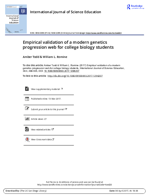 (PDF) Empirical validation of a modern genetics progression web for college biology students