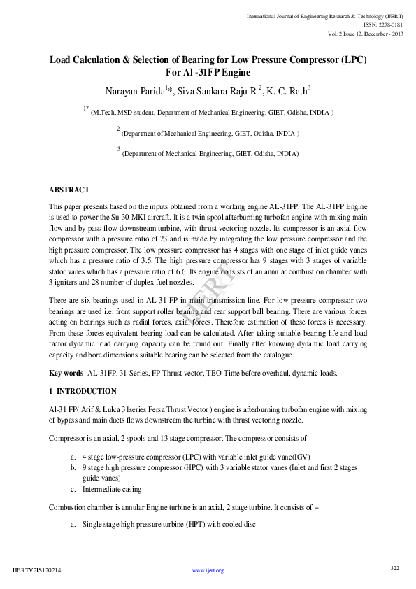 (PDF) Load Calculation & Selection of Bearing for Low Pressure ...