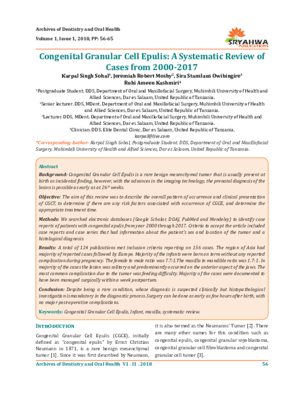 (PDF) Congenital Granular Cell Epulis: A Systematic Review of Cases ...