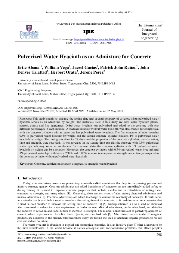 (PDF) Pulverized Water Hyacinth as an Admixture for Concrete