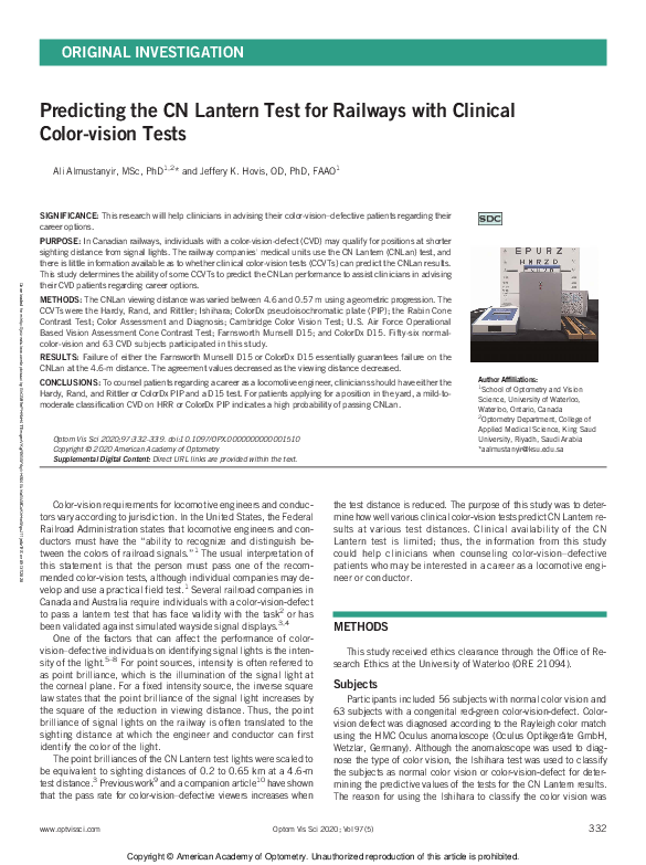 (PDF) Predicting the CN Lantern Test for Railways with Clinical Color ...