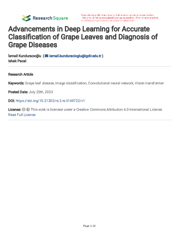 (PDF) Advancements in Deep Learning for Accurate Classification of Grape Leaves and Diagnosis of ...