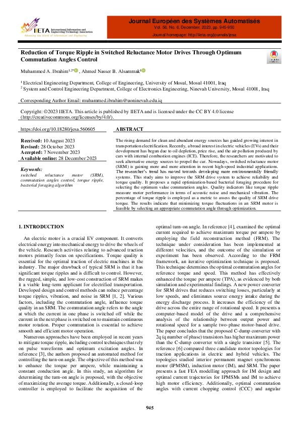 Pdf Reduction Of Torque Ripple In Switched Reluctance Motor Drives Through Optimum Commutation