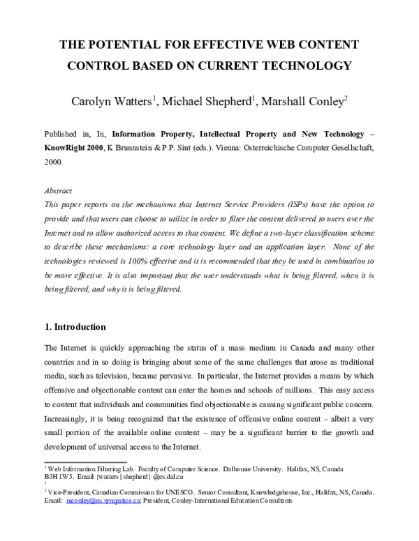 (DOC) THE POTENTIAL FOR EFFECTIVE WEB CONTENT CONTROL BASED ON CURRENT ...