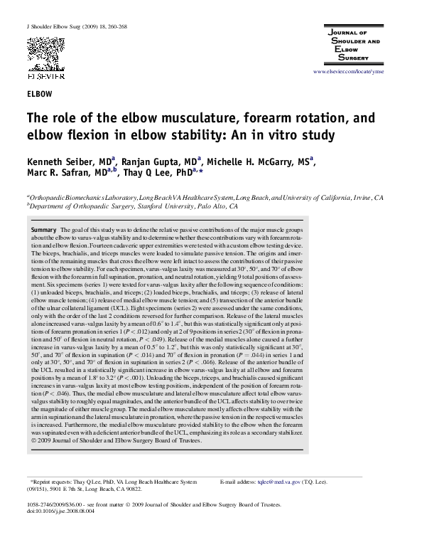 (PDF) The role of the elbow musculature, forearm rotation, and elbow ...