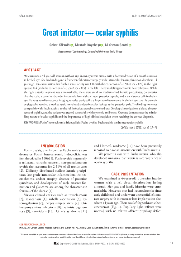 (PDF) Great imitator — ocular syphilis