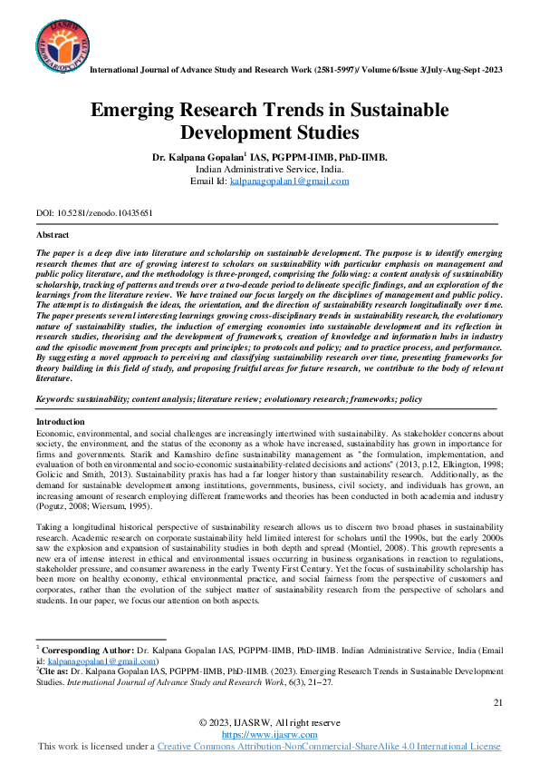 (PDF) Emerging Research Trends in Sustainable Development Studies