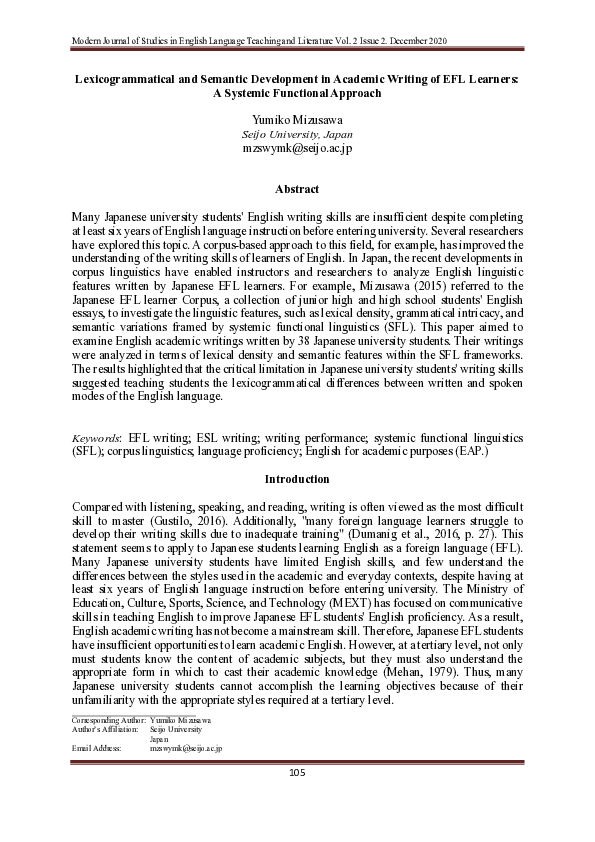 (PDF) Lexicogrammatical and Semantic Development in Academic Writing of ...