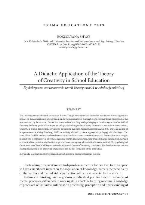(PDF) A Didactic Application of the Theory of Creativity in School ...
