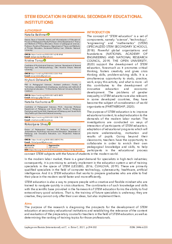 (PDF) Stem education in general secondary educational institutions