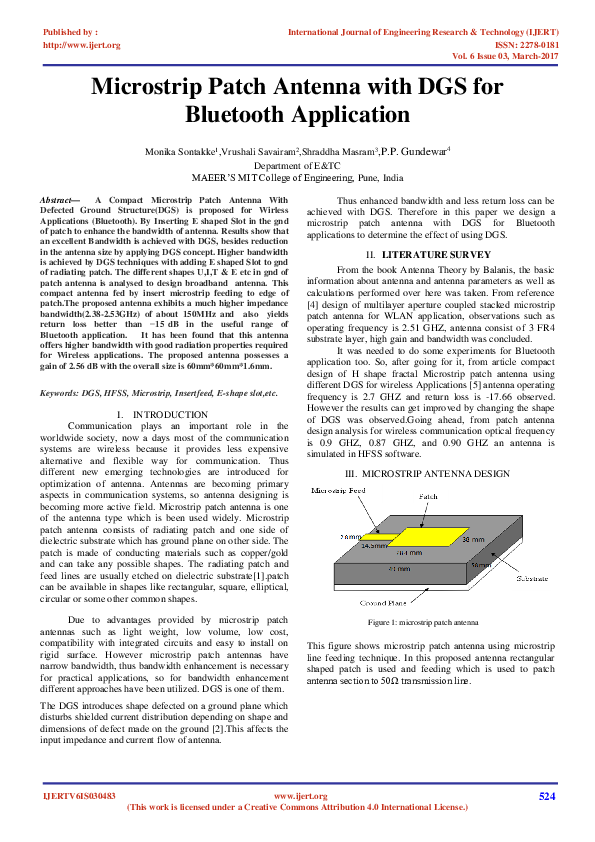 (PDF) Microstrip Patch Antenna with DGS for Bluetooth Application
