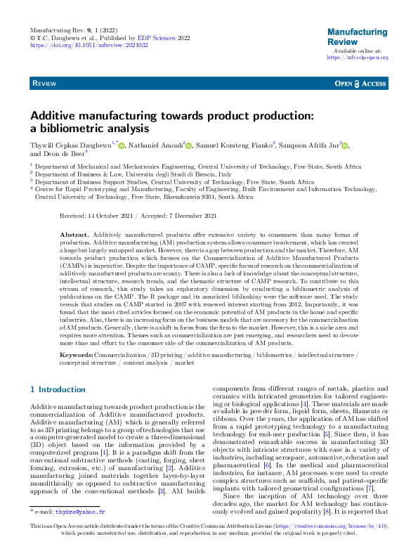 (PDF) Additive manufacturing towards product production: a bibliometric ...