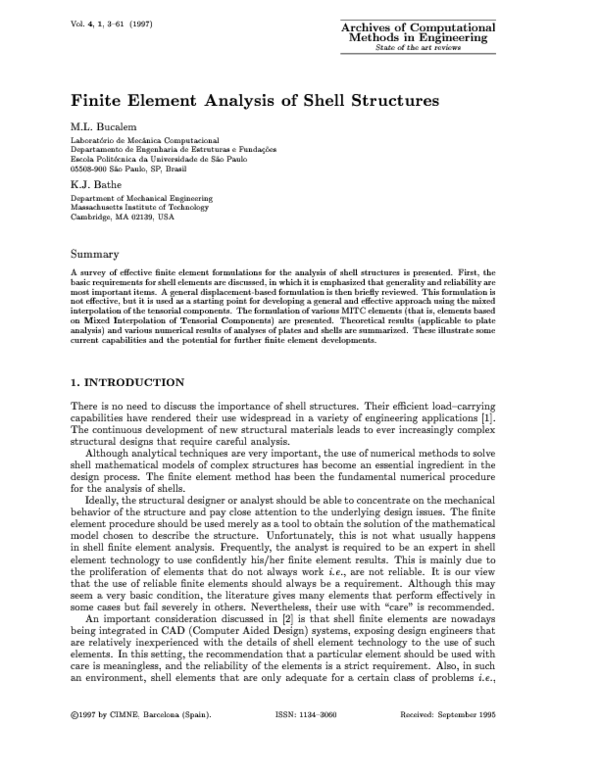 (PDF) Finite element analysis of shell structures