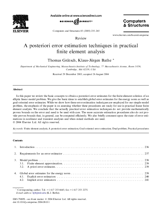 (PDF) A posteriori error estimation techniques in practical finite element analysis