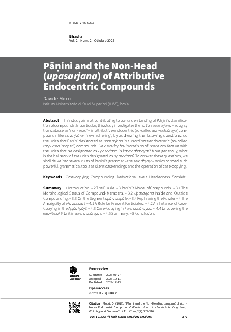 (PDF) Pāṇini and the Non-Head (upasarjana) of Attributive Endocentric ...