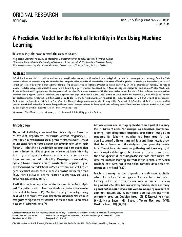 (PDF) A Predictive Model for the Risk of Infertility in Men Using ...