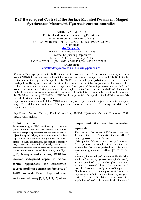(PDF) DSP based speed control of the surface mounted permanent magnet ...