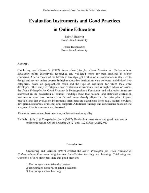 (PDF) Evaluation Instruments and Good Practices in Online Education