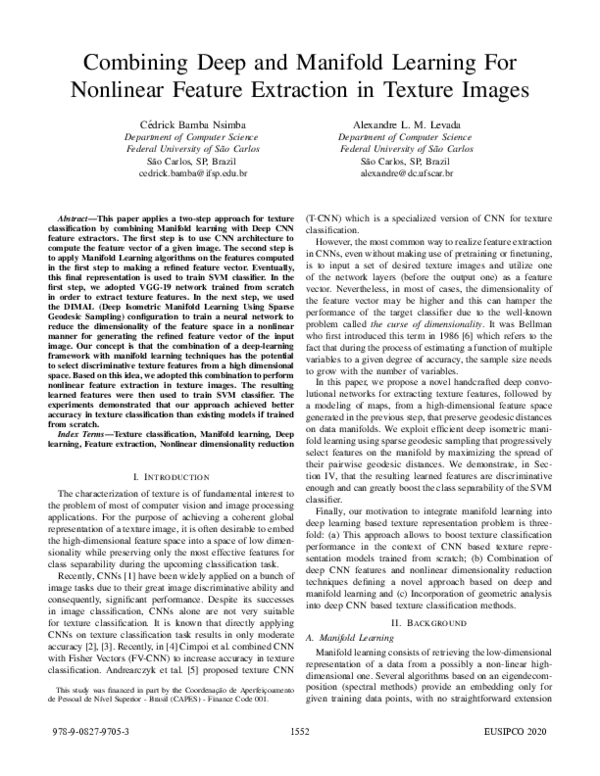 Pdf Combining Deep And Manifold Learning For Nonlinear Feature Extraction In Texture Images