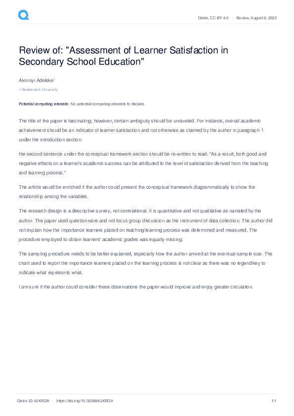 (PDF) Review of: "Assessment of Learner Satisfaction in Secondary ...