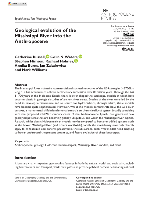 (PDF) Geological evolution of the Mississippi River into the Anthropocene