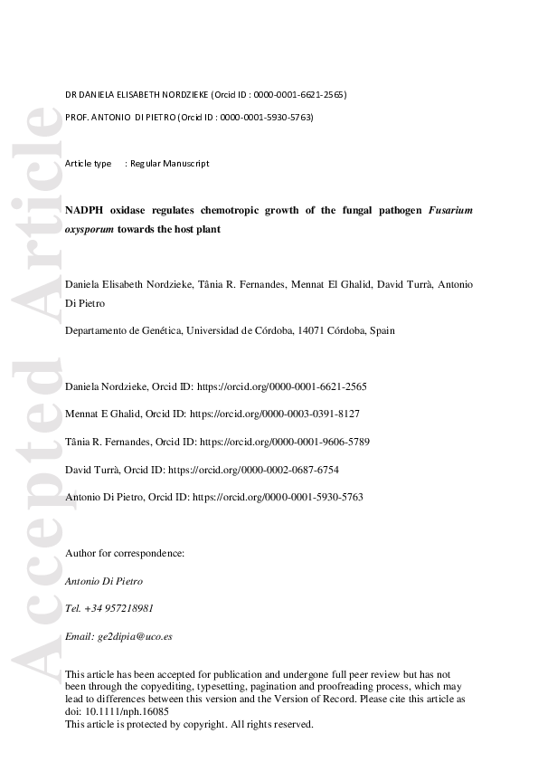 (PDF) NADPH oxidase regulates chemotropic growth of the fungal pathogen ...