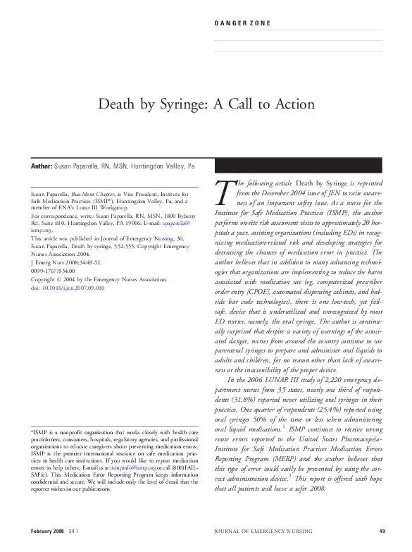 (PDF) Death by Syringe: A Call to Action