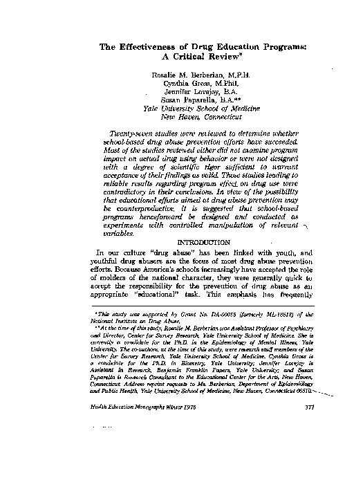(PDF) The Effectiveness of Drug Education Programs: A Critical Review