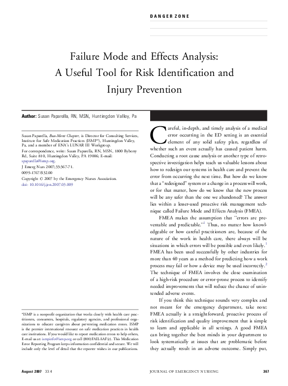 (PDF) Failure Mode and Effects Analysis: A Useful Tool for Risk ...
