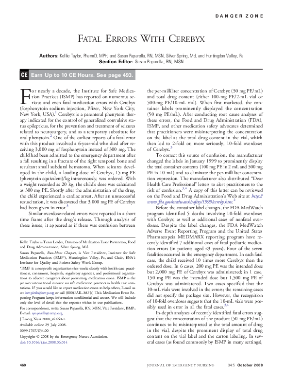 (PDF) Fatal Medication Errors with Cerebyx