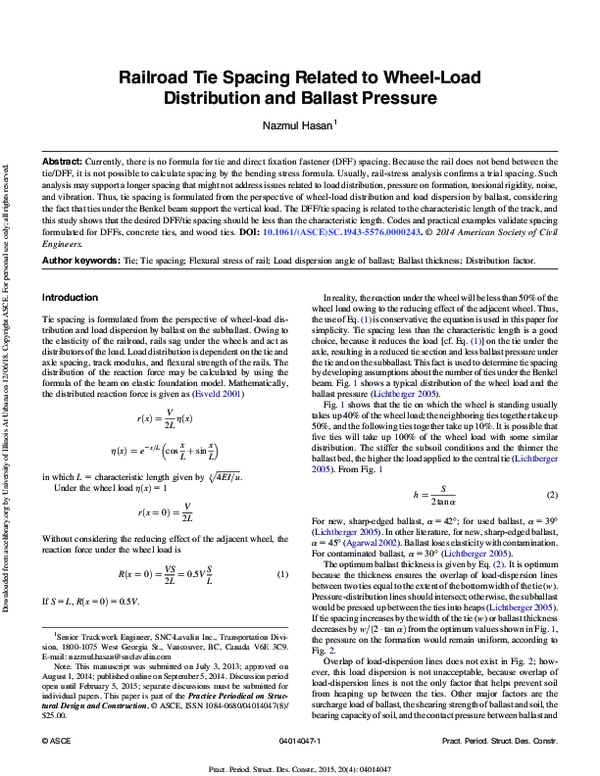 (PDF) Railroad Tie Spacing Related to Wheel-Load Distribution and ...