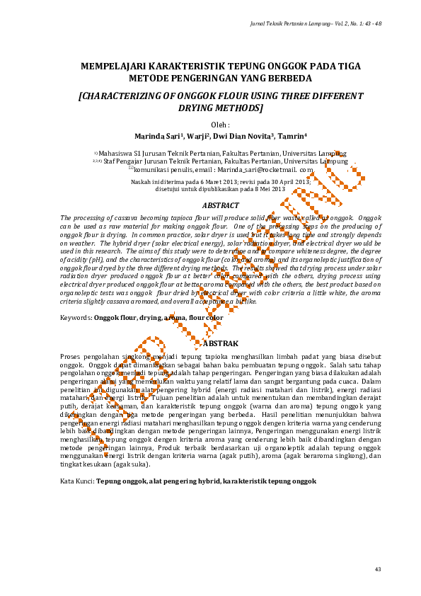 (PDF) Characterizing of Onggok Flour Using Three Different Drying Methods