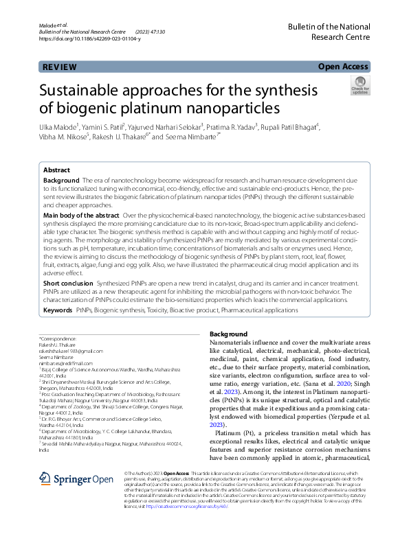 (PDF) Sustainable approaches for the synthesis of biogenic platinum nanoparticles