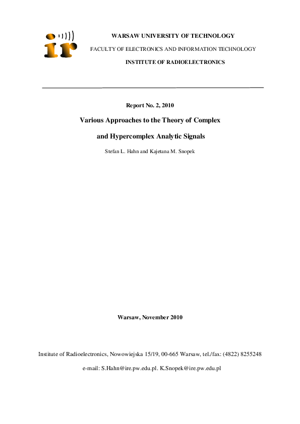 (PDF) and Hypercomplex Analytic Signals