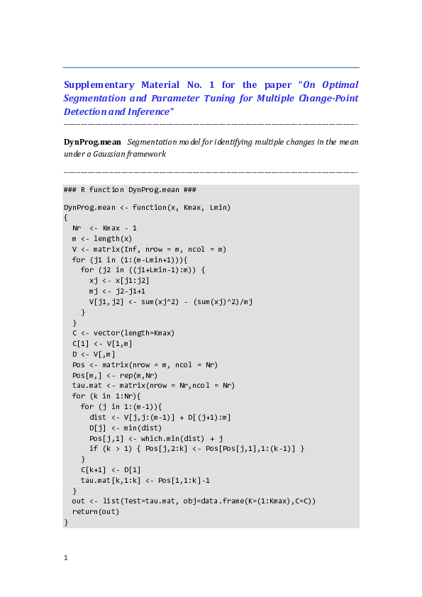 (PDF) On optimal segmentation and parameter tuning for multiple change-point detection and inference